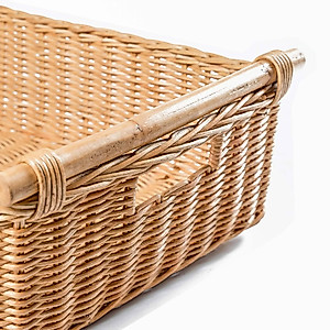 The Basket Lady Low Pole Handle Wicker Storage Basket, Extra Large, 21.5 in L x 14.5 in W x 6.5 in H, Sandstone