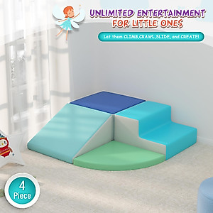 DUSACOM Foam Climbing Blocks for Toddlers, 4 Pieces Climbing Blocks for Toddlers 1-3, Soft Play Climbing for Toddlers, Baby Climbing Blocks Indoor(Blue/Green-4)