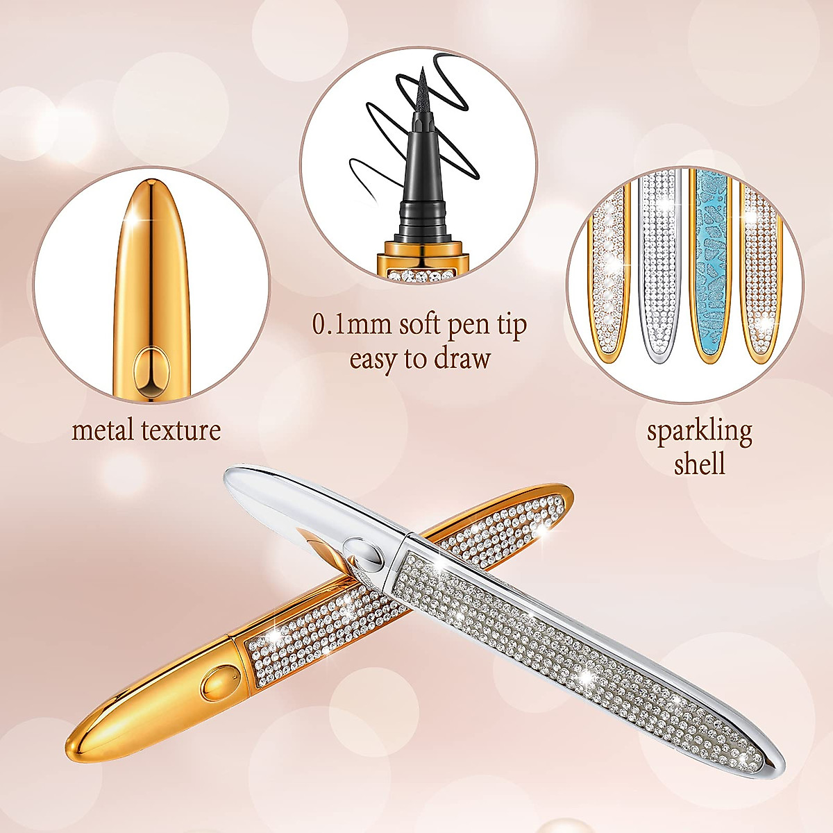 Maitys 4 Pieces Self-Adhesive Eyeliner 2 in 1 Eye Liner Pen Diamond Glitter Liquid Eyeliner No Glue No Magnetic Liquid Eyeliner Pen Waterproof Long LastingFV