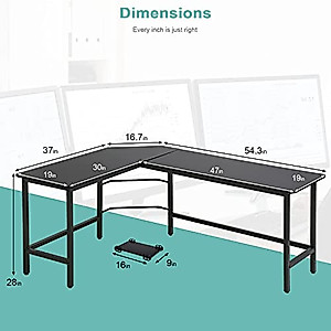 Computer Desk Gaming Desk Office L Shaped Desk PC Wood Home Large Work Space Corner Study Desk Workstation (Black)