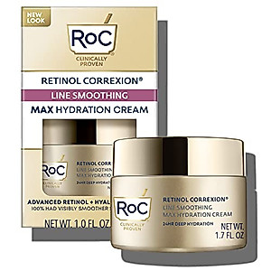RoC Retinol Correxion Max Daily Hydration Anti-Aging Daily Face Moisturizer with Hyaluronic Acid, Oil Free Skin Care Cream for Fine Lines, Dark Spots, Post-Acne Scars, 1.7 oz (Packaging May Vary)