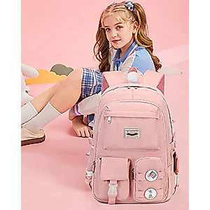 Makukke School Backpacks for Teen Girls - Laptop Backpacks 15.6 Inch College Cute Bookbag Anti Theft Women Casual Daypack,Pink