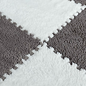 Smabee Interlocking Carpet Shaggy Soft EVA Foam Mats Fluffy Area Rugs Protective Floor Tiles Exercise Play Mat for Children Kids Room Home Parlor Bedroom (6 pcs White + 6pcs Gray)