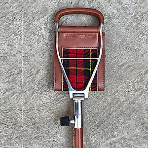 HN Shooting Seat Stick with Brown Leather Folding Chairs | Lightweight Durable Walking Stick | Hunting Equipment Adjustable Walking Sticks | Royal Stewart Tartan Insert | Polo Fishing Golf Seat Stick
