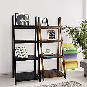 Casual Home Manhasset Slatted 4-Shelf Folding Bookcase-Warm Brown