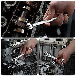 WORKPRO 8-piece Flex-Head Ratcheting Combination Wrench Set, SAE 5/16-3/4 in, 72-Teeth, Cr-V Constructed, Mirror Polished Chrome Plated with Roll Up Pouch