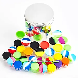 vitakiwi 6ml 15ml Glass Wax Concentrate Container Airtight Multi Use Oil Jars with Silicone Lid and Carving Tool (32PCS)