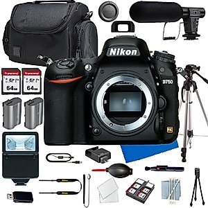 Nikon D750 DSLR Camera Body+Shot-Gun Microphone+Photo Software Package+ Case+128 GIG Memory+Slave Flash+Tripod(13PC) Bundle