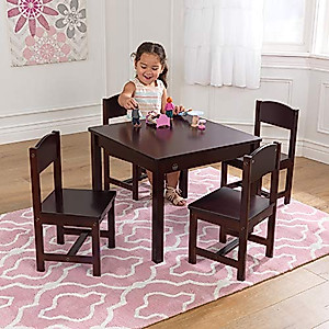 KidKraft Wooden Farmhouse Table & 4 Chairs Set, Children's Furniture for Arts and Activity, Espresso, Gift for Ages 3-8 23.6 x 23.6 x 19 inches