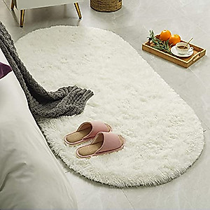 Goideal Oval Shaggy Bedroom Rug 2.6 x 5.2 Feet Fluffy Area Rugs for Girls Boys Kids Room Nursery Floor Carpet Home Decoration, Cream