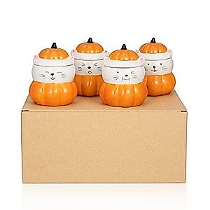 Maustic Pumpkin Mugs, Fall Autumn Mug, Pumpkin Shaped Mugs with Lovely Cat Faces, Cute Thanksgiving Halloween Decor, Novelty Cat Gifts for Kids Family Friends, Ceramic Coffee Mugs Set of 4, 5 Oz