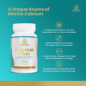 TURNER Calcium Plus, All-Natural Marine Calcium Supplement, with UAF1000+ Super Antioxidant, Magnesium + Vitamins K2 & D3, Supports Bone Density & Joint Health, 5 Bottles, 450 caps, 5 Month Supply