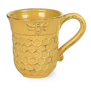Boston International Embossed Ceramic Coffee Mug/Cup, 13-Ounces, Honeycomb