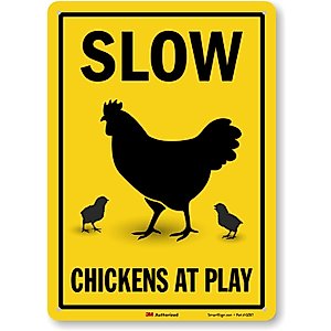 SmartSign 14 x 10 inch “Slow - Chickens At Play” Metal Sign, 40 mil Aluminum, 3M Laminated Engineer Grade Reflective Material, Black and Yellow