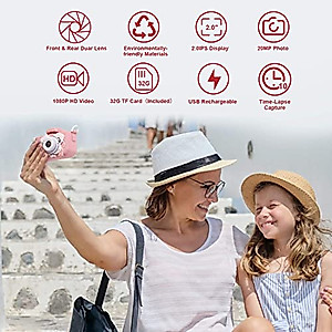 Phankey Kids Camera for Girls, 20MP1080P Digital Camera for Toddler 3 4 5 6 7 8 Year Old with 32GB Card,Soft Silicone Shockproof Case, Great Gift for Girls(Pink)