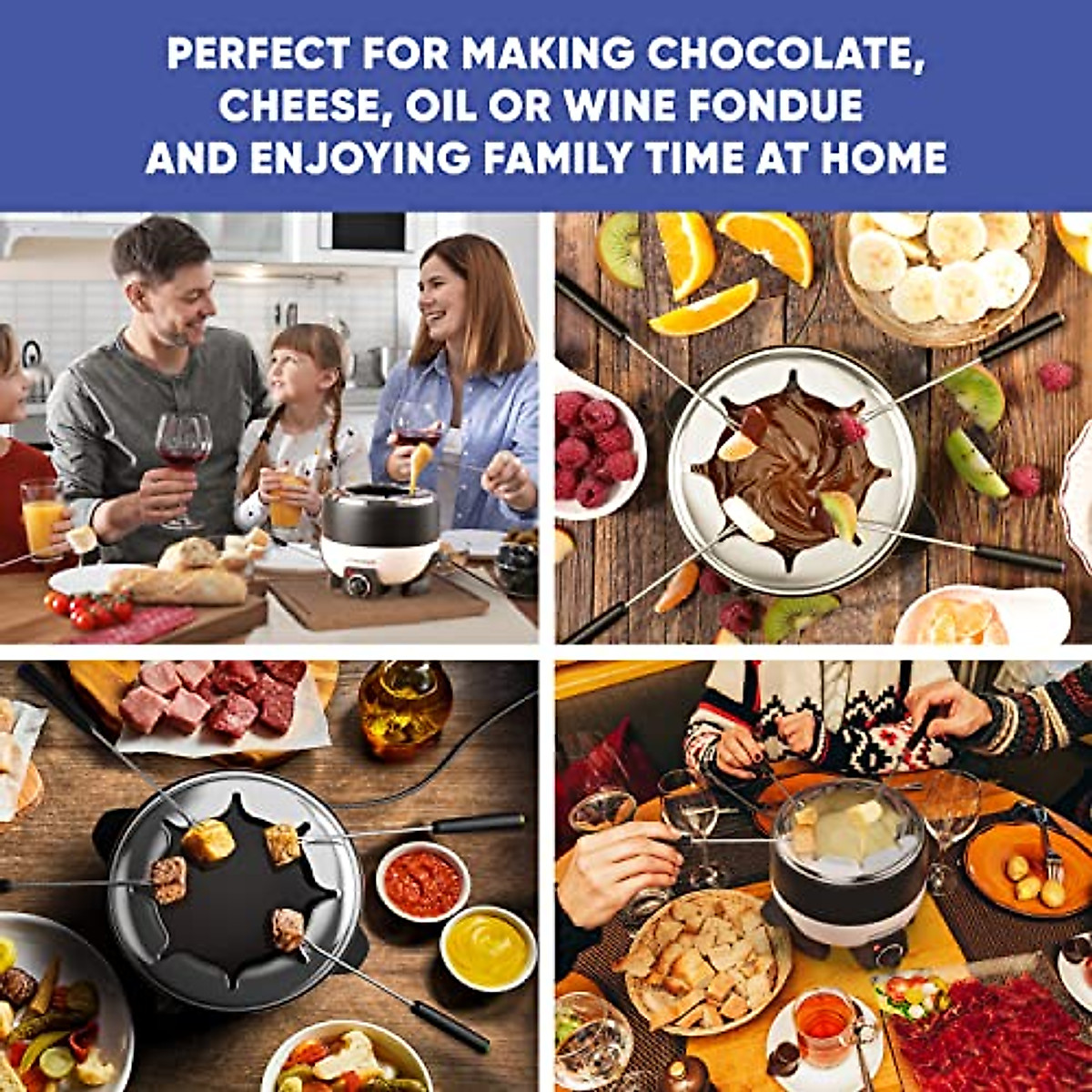 Homaider Electric Fondue Pot for Chocolate and Cheese - Fondue Set Includes 8 Dipping Forks, a High Power 800 Watt Fondue Melting Pot and Automatic Thermostat with Temperature Control