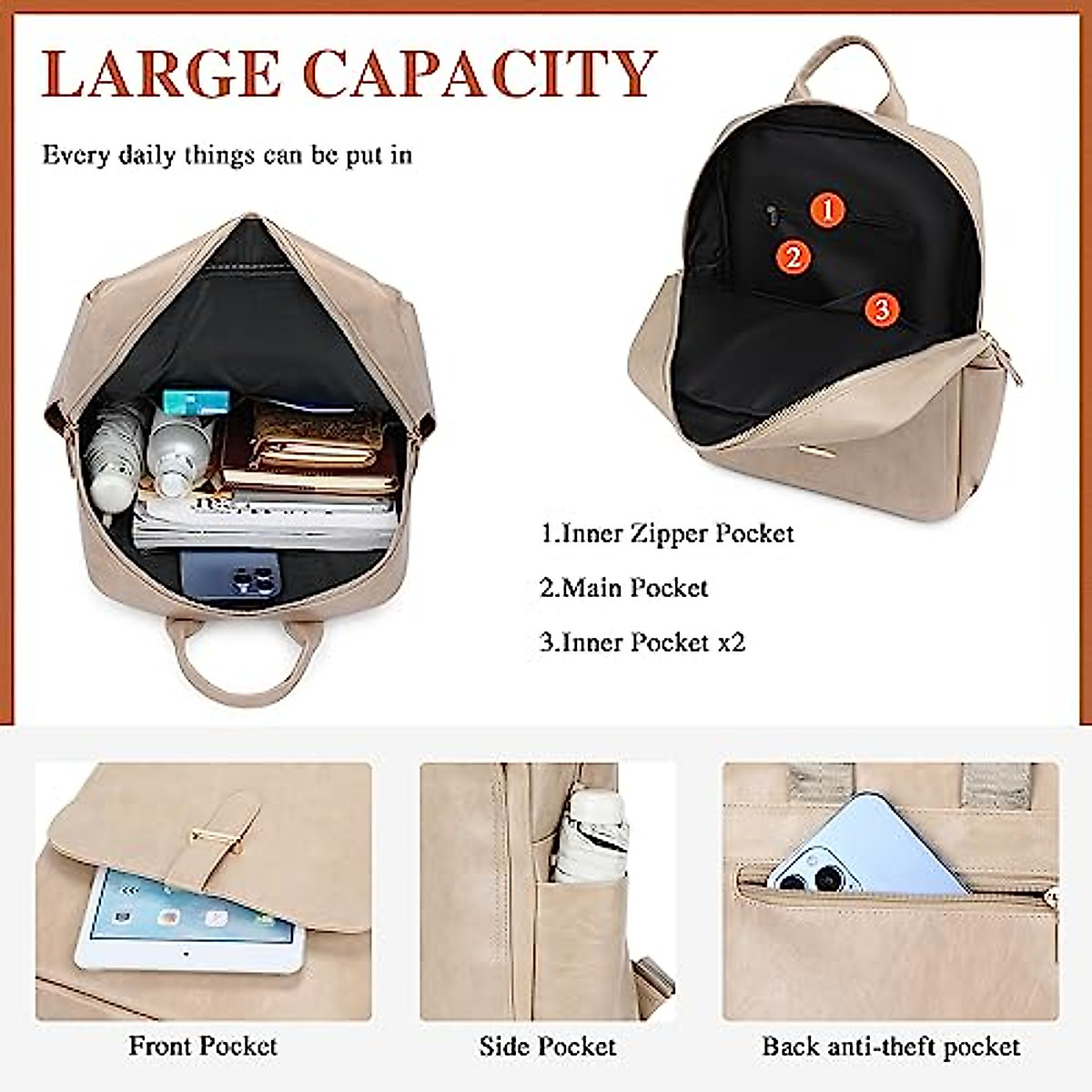 UBAYMAX PU Leather Women Backpack Casual Shoulder Bag Fashion Ladies Daypacks Travel Backpack 14 INCH Laptop Backpack