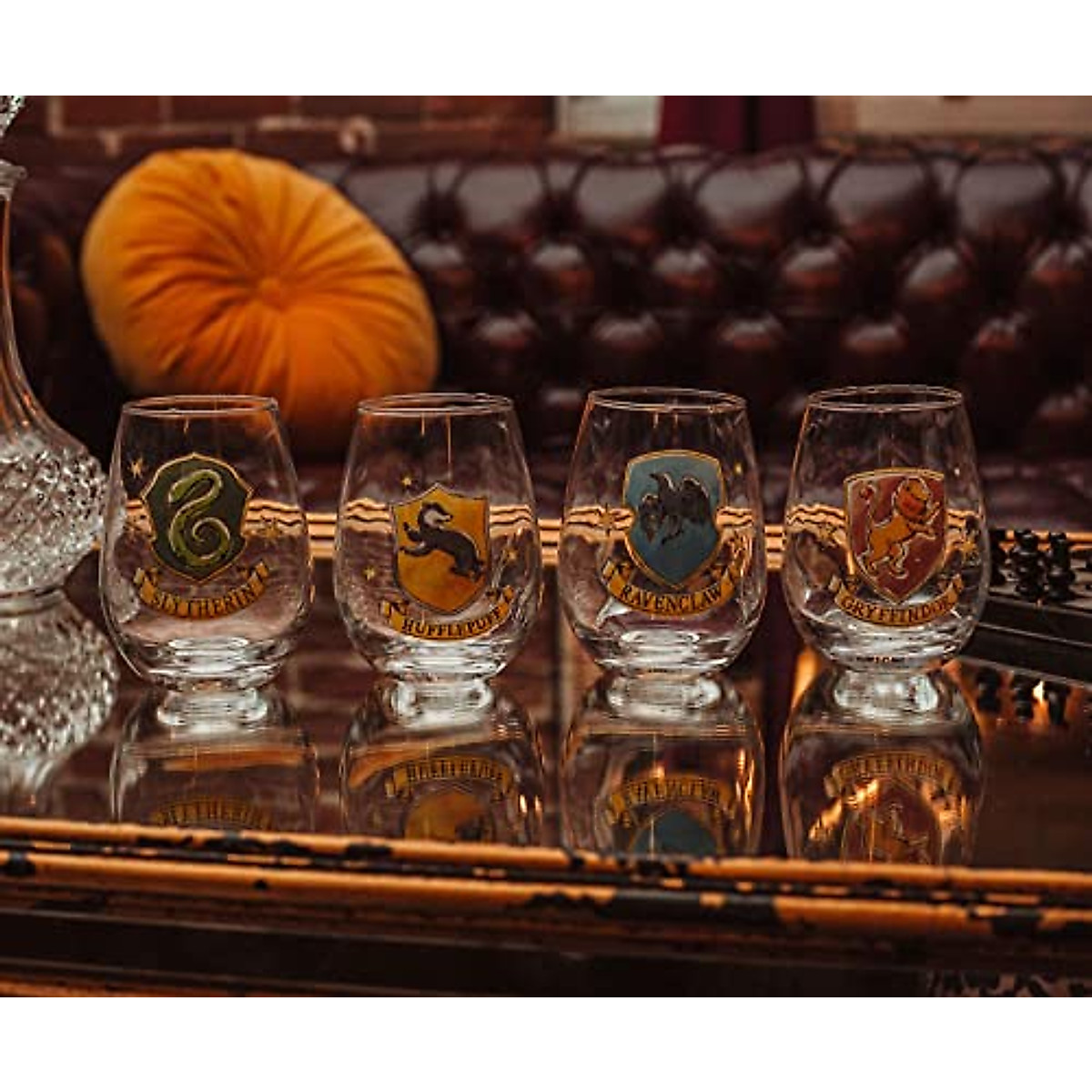 Toynk Harry Potter Hogwarts House Crests 12-Ounce Stemless Wine Glasses | Set of 4