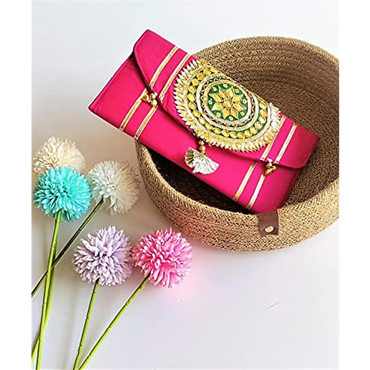 Clutch Bag For Woman Traditional Patola Clutch Handbag Elegant Evening Wedding Party Purse For Women's & Girls BY PANACHE MERCHANT (Pink)