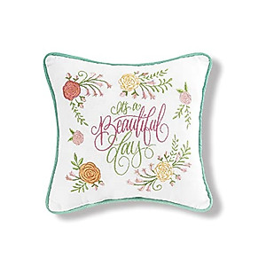 C&F Home It's A Beautiful Day Embroidered Pillow White 10" X 10" Easter Soft Woven Pillow with Filling for Couch Sofa Bed Chair Cotton 10 x 10 White
