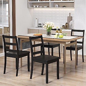 Giantex Wood Dining Chairs Set of 2 Black- Wooden Armless Kitchen Chairs with Solid Rubber Wood Legs, Non-Slip Foot Pads, Max Load 400 Lbs, Farmhouse Style High Ladder Back Wooden Dining Room Chairs