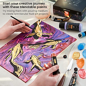 ARTEZA Metallic Acrylic Paint Set of 12 Colors, 0.74 ounce Tubes, Rich Pigments, Non Toxic Artist Paints for Hobby Painters, Ideal for Canvas Painting