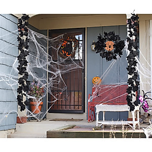 IWNTWY 3 Pack Fall Leaves Garland, Artificial Autumn Hanging Maple Leaf Vines Foliage Garland for Halloween Party Front Door Home Fireplace Decor (Black, 5.5Ft/Pack)