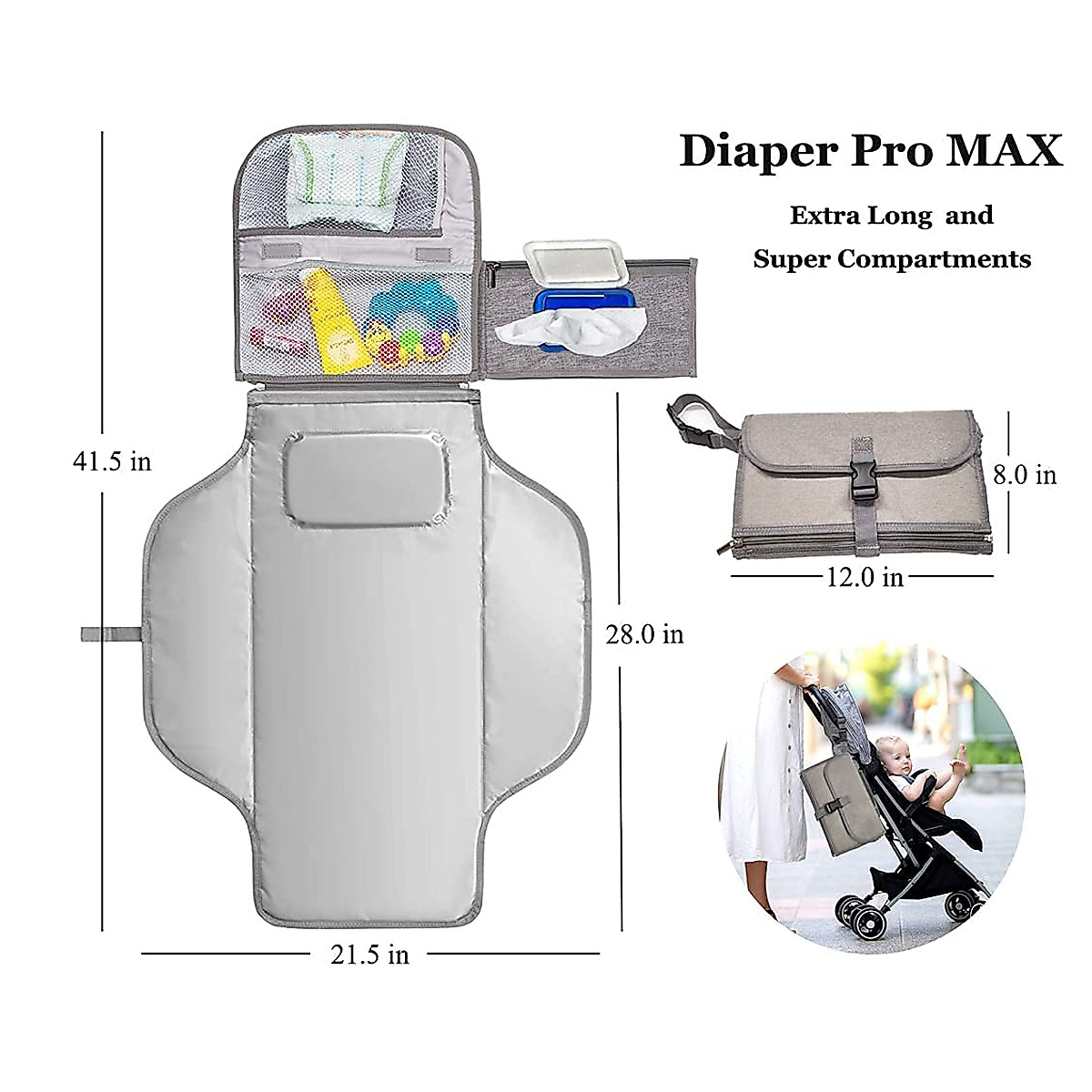 Portable Diaper Changing Pad, Detachable Travel Changing Pad for Baby with Wipes Pocket, Diaper Pad Changing Mat Clutch Bag for Newborn Boys & Girls