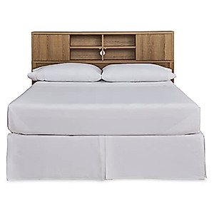 Signature Design by Ashley Thadamere Rustic Storage Headboard with USB Ports, King/California King , Light Brown