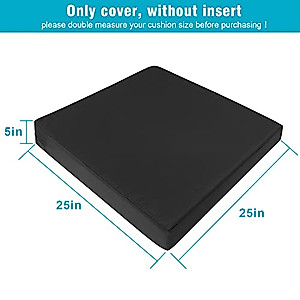 GUEGLSA Outdoor Cushion Covers 25x25x5, Waterproof Patio Cushion Slipcovers Replacement, High UV Resistant Replacement Cushion Covers, Set of 2, Black