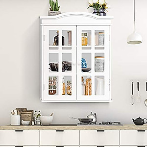 Tangkula Wall Mounted Storage Cabinet, Collection Storage Cupboard, with Adjustable Shelf, Two Elegant and Delicate Acrylic Doors, Ideal for Kitchen, Dining Room and Living Room