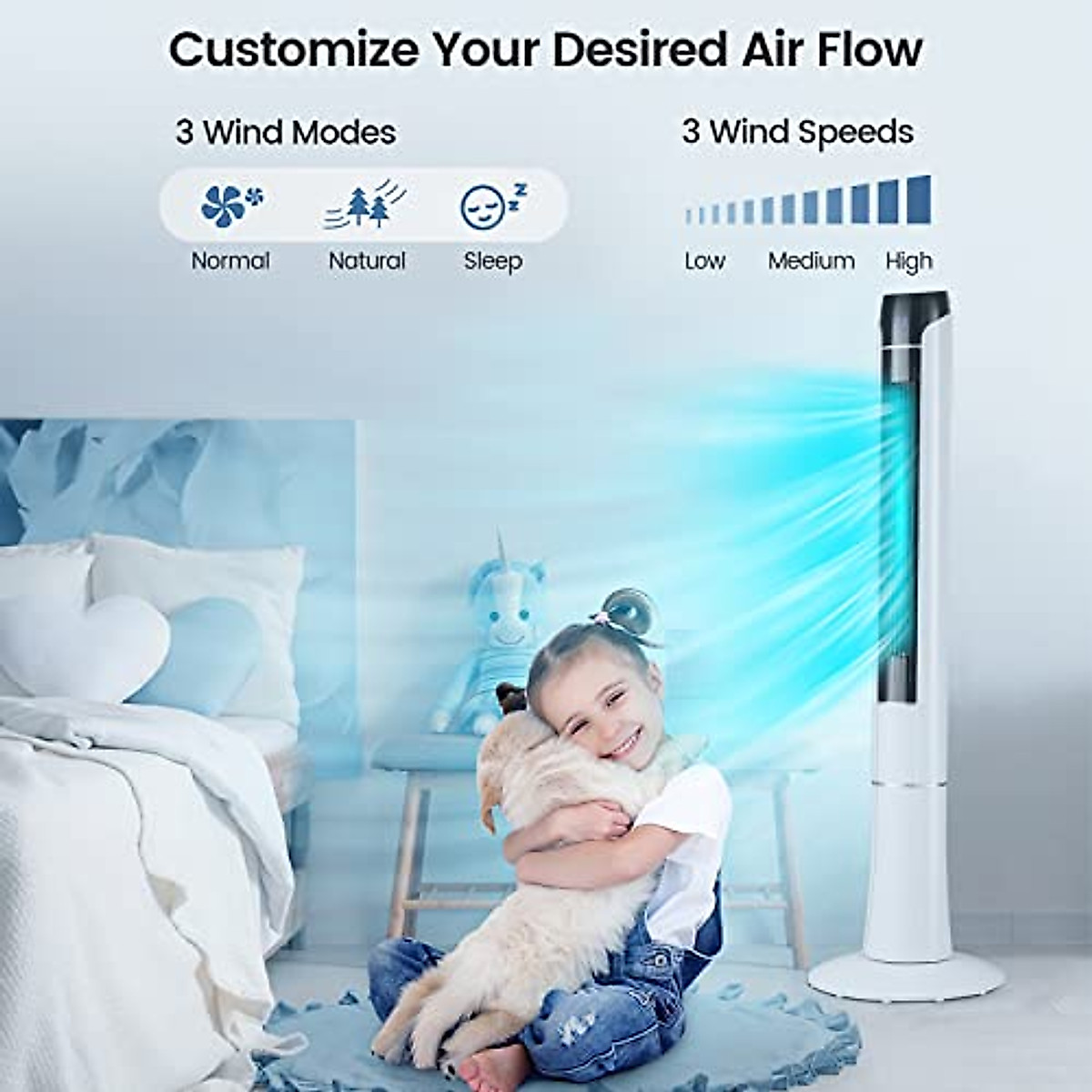 Tangkula 48-Inch Tower Fan with Remote Control, Quiet Bladeless Tower Fan w/ 3 Speeds, 3 Modes, 1-15H Timer & LED Display, 80° Oscillating Floor Standing Fan, Portable Circulating Fan for Home Office