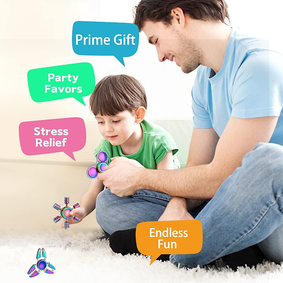 Rainbow Fidget Spinner Toys Metal 3 Pack Set, Small Handheld Finger Hand Spinners Fidgeting Toy for Kids Adults Spinning Top Focus Desk Toys Fingertip Gyro Party Favors Goody Bag Fillers Novelty Gift