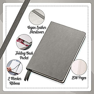 Scrivwell Dotted A5 Hardcover Notebook - 208 Dotted Pages with elastic band, two ribbon page markers, 120 GSM paper, pocket folder - great for bullet journaling - Grey