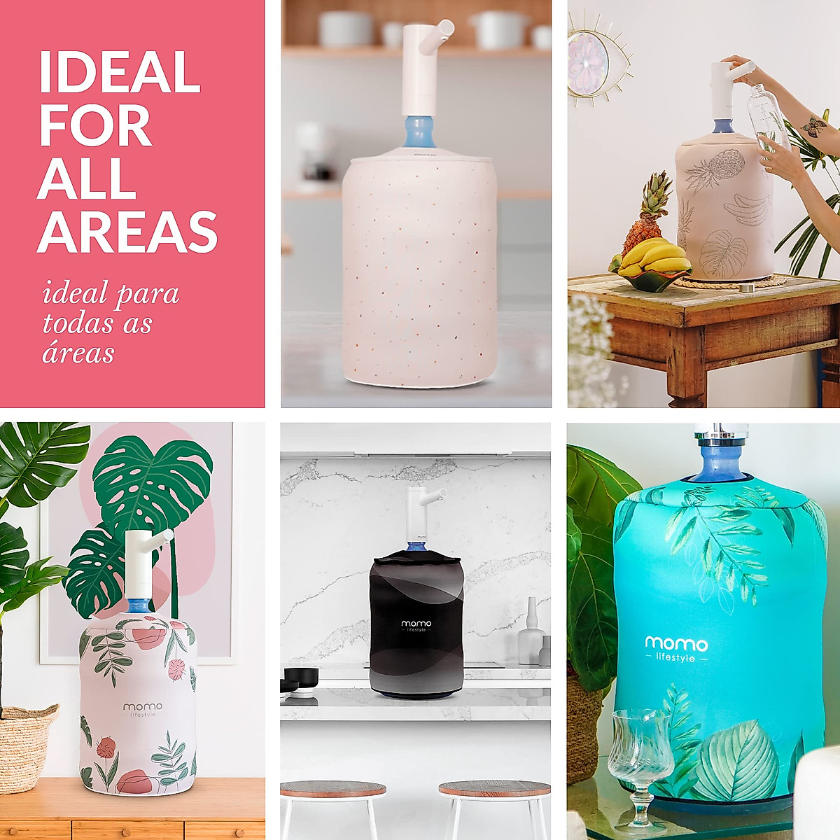 Momo Lifestyle Gallon Jug Sleeve Reversible Double Sided 5 Gallon Water Jug Cover Insulated Neoprene Water Bottle Sleeve for Gallon Water Dispenser Momo Cover Accessory Momo Sleeve (Tropical Dream)