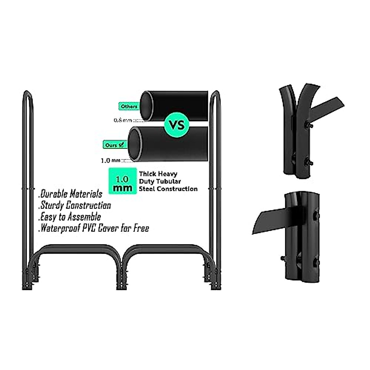 CALIDOLA 4ft Firewood Rack Heavy Duty Indoor Outdoor Firewood Storage Log Rack with Cover，Black Round Tube