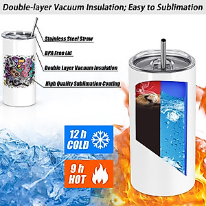 Draheri 12 Oz Sublimation Tumblers Blanks Bulk, Sublimation Cups for Kid with Straw and Brush, Stainless Steel Double Wall Insulated Sublimation Mugs, Individually Boxed (8 Pack)
