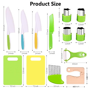 Higoney 13pcs Kitchen Set for Toddlers, Kids Knife Set for Real Cooking,Toddler Safe Knives Set with Cutting Board Fruit Vegetable Crinkle Cutters Serrated Edges Plastic-Kids Kitchen Tools
