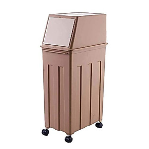 XFENG Plastic Waste Bin Large-Capacity Trash Can with Press Lid 30 Liters Garbage Bin On Wheels Rubbish Recycling for Kitchen, Living Room, Outdoor, Garden (Color : Coffee)