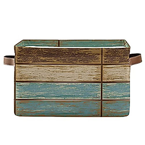 ALAZA Wooden Wood Retro Foldable Storage Box Storage Basket Organizer Bins with Handles for Shelf Closet Living Room Bedroom Home Office 1 Pack