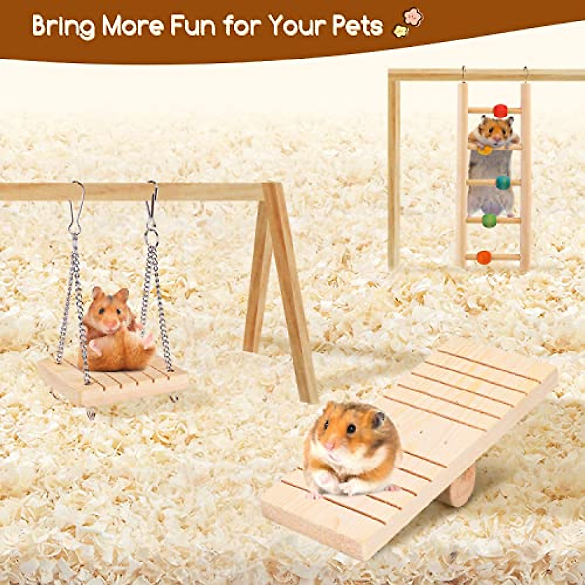 Nobleza Guinea Pig Toys, 7 Pack Natural Wooden Hamster Chew Toy Set, Teeth Care Molar Exercise Toys for Pet Rats, Dwarf Syrian Hamsters, Chinchillas, Gerbils