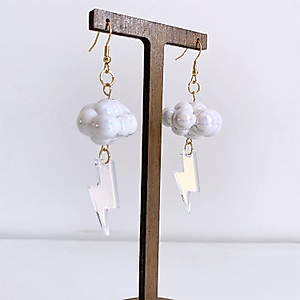 Cute Handmade Sparkly Large 3D Resin Cloud Lightning Weather Dangle Drop Hook Earrings for Women
