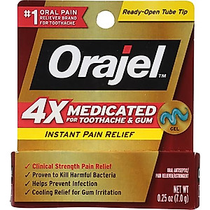Orajel 4X for Toothache & Gum Pain Severe Gel Tube, No Color, 0.25 Ounce