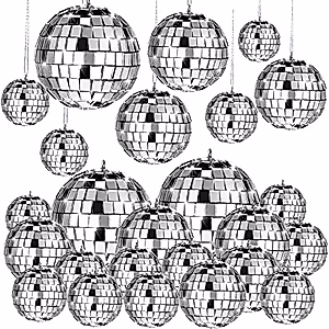 20 Pcs Hanging Mirror Disco Ball Ornaments Glass Disco Balls Decoration Different Sizes 70s Reflective Mini Disco Ball Decor with Rope (2.4 Inch, 2 Inch, 1.6 Inch, 1.2 Inch)