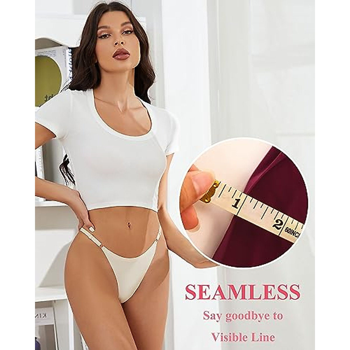 Bolivelan Adjustable Seamless String Underwear for Women G-String Thongs Panties High Cut Brazilian Briefs 6 Pack, US 4, Multicolor