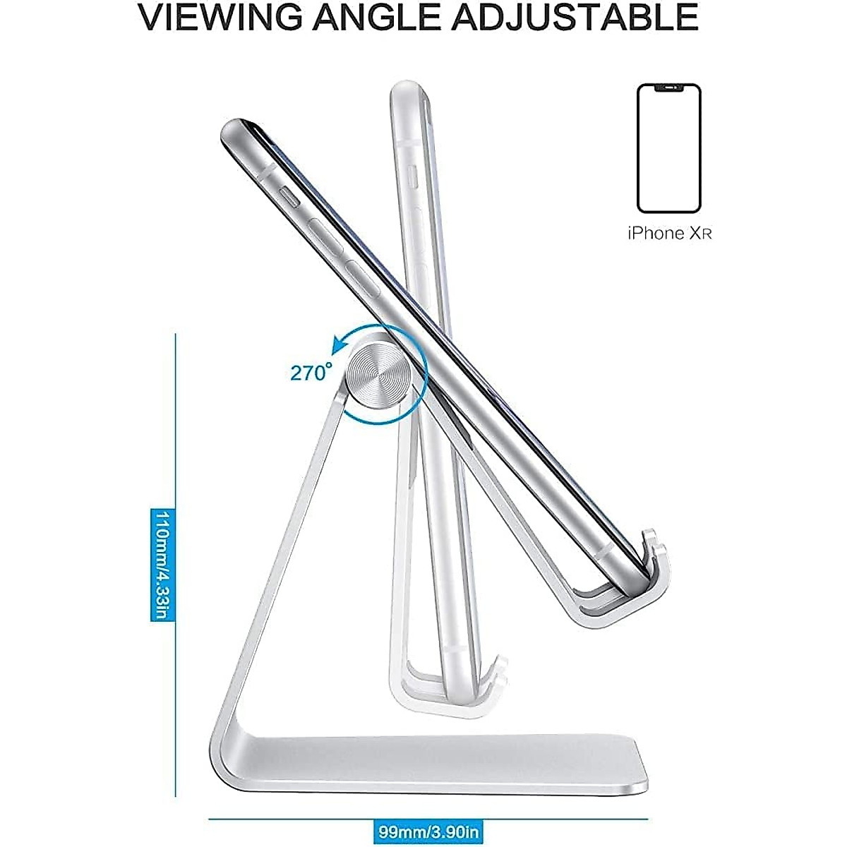 OMOTON Adjustable Cell Phone Stand, C2 Aluminum Desktop Phone Dock Holder Compatible with iPhone 11 Pro, SE, XR, 8 Plus 7 6, Samsung Galaxy, Google Pixel and More, Silver