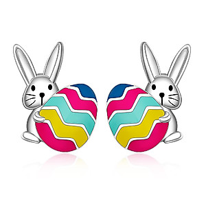 Rabbit Earrings Bunny Earrings for Women Egg Easter Bunny Sterling Silver Stud Fun Animal Easter Jewelry