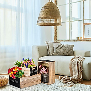 Lyellfe Set of 3 Wood Crates, Rustic Nesting Wooden Crates Unfinished for Display, Milk Organizer Storage Box with Chalkboard Handle, Natural Solid Wood
