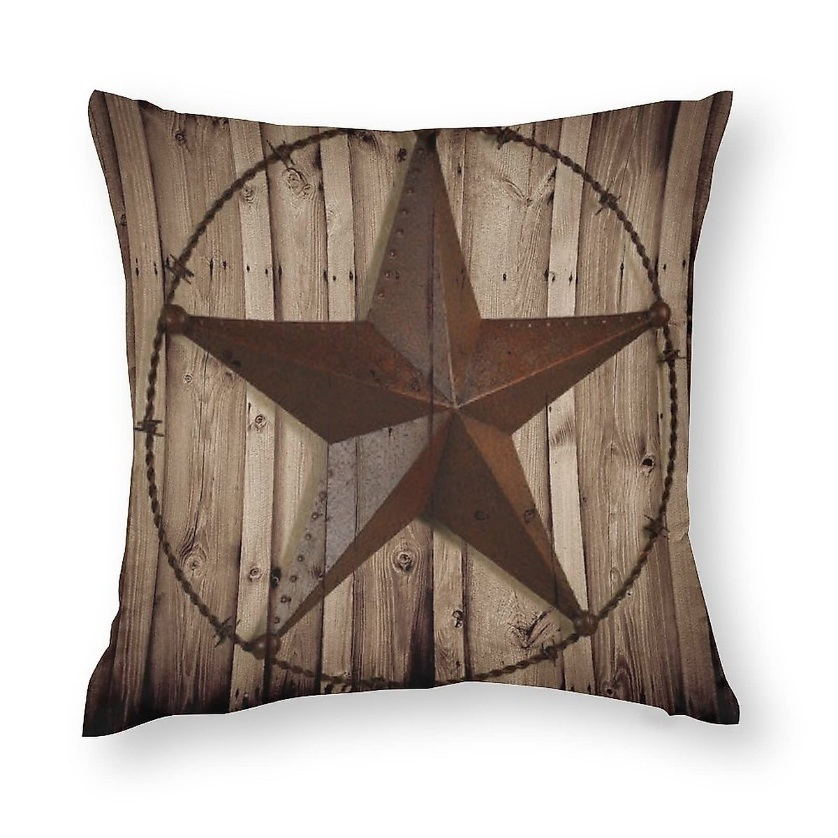 RURALS Set of 2 Western Country Barn Wood Star Decorative Pillow Covers 18x18 Inch Cozy Soft Throw Pillowcase Square Couch Cushion Cover for Home Decor Sofa Living Room Bed Car