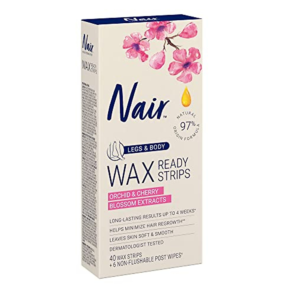Nair Hair Remover Wax Ready- Strips for Legs & Body, 40 CT Set of 3